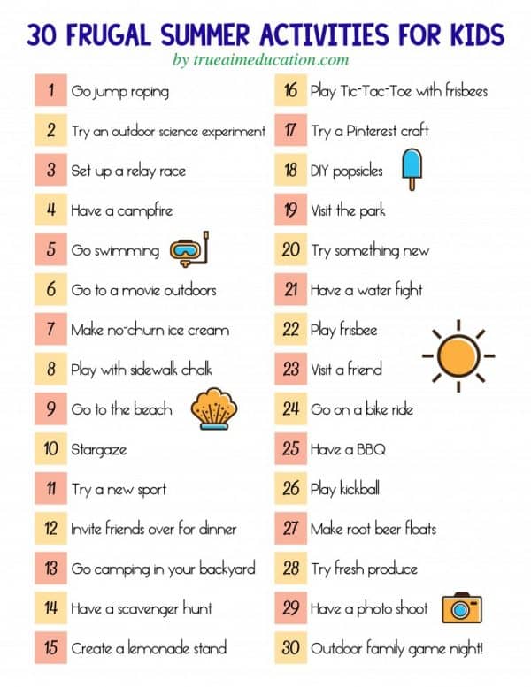 Frugal Summer Activities Printable - Homeschool Printables for Free